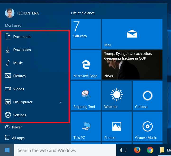 How To Choose Start menu Folders In Windows 10